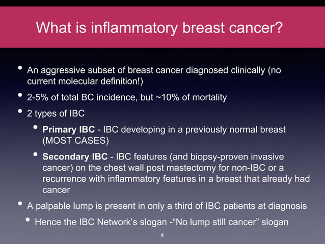 Inflammatory Breast Cancer (IBC) Information | PPTX | Cancer | Diseases ...