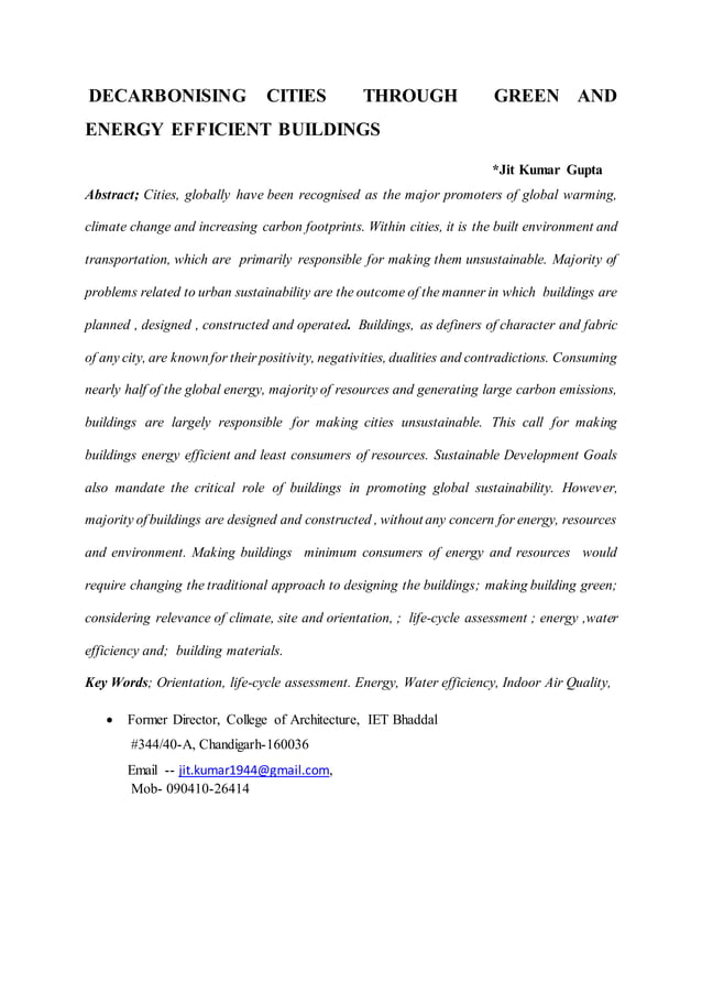 Decarbonising Cities Through Green and Energy Efficient Buildings | DOCX