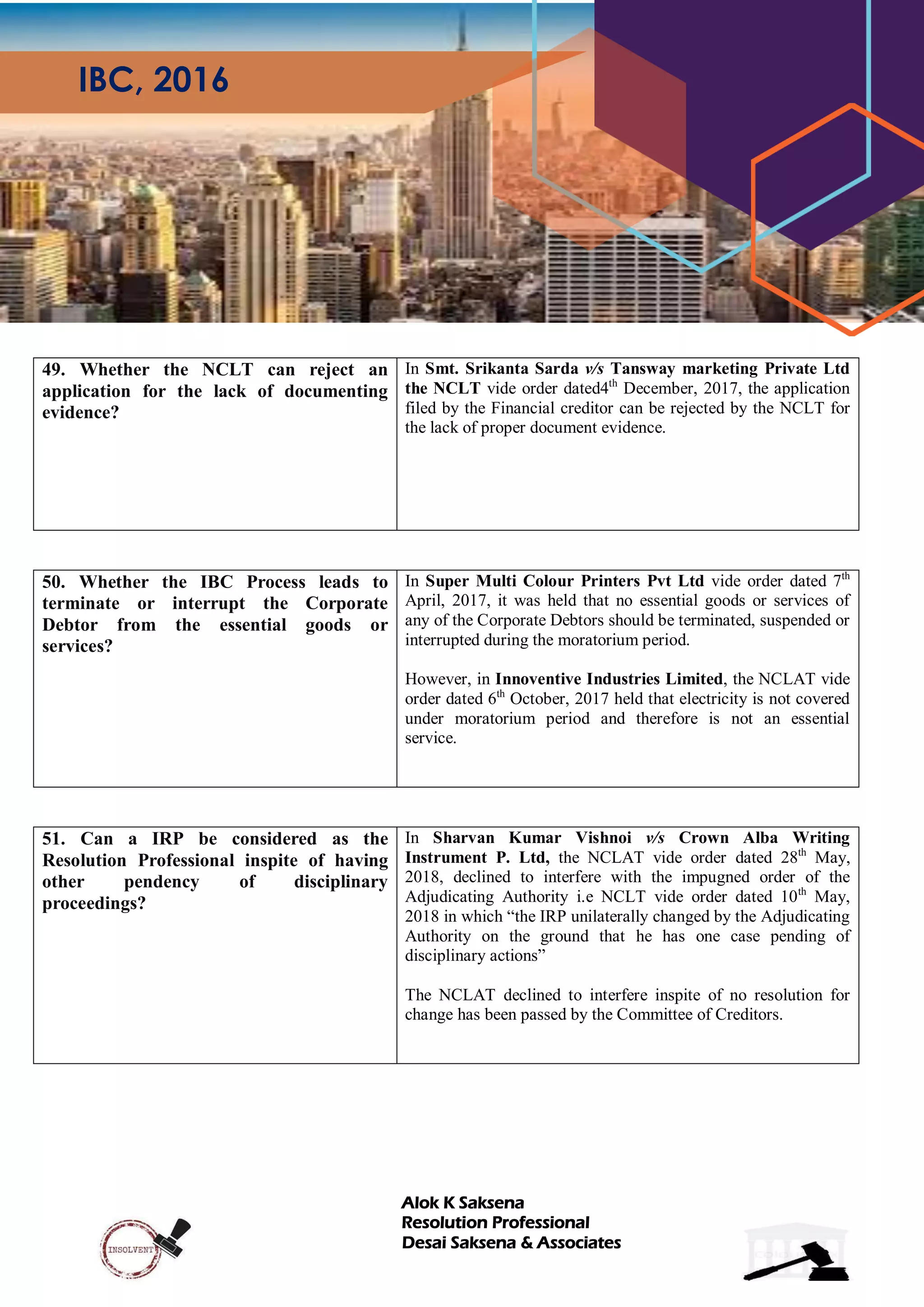 Important Cases on IBC, 2016 | PDF