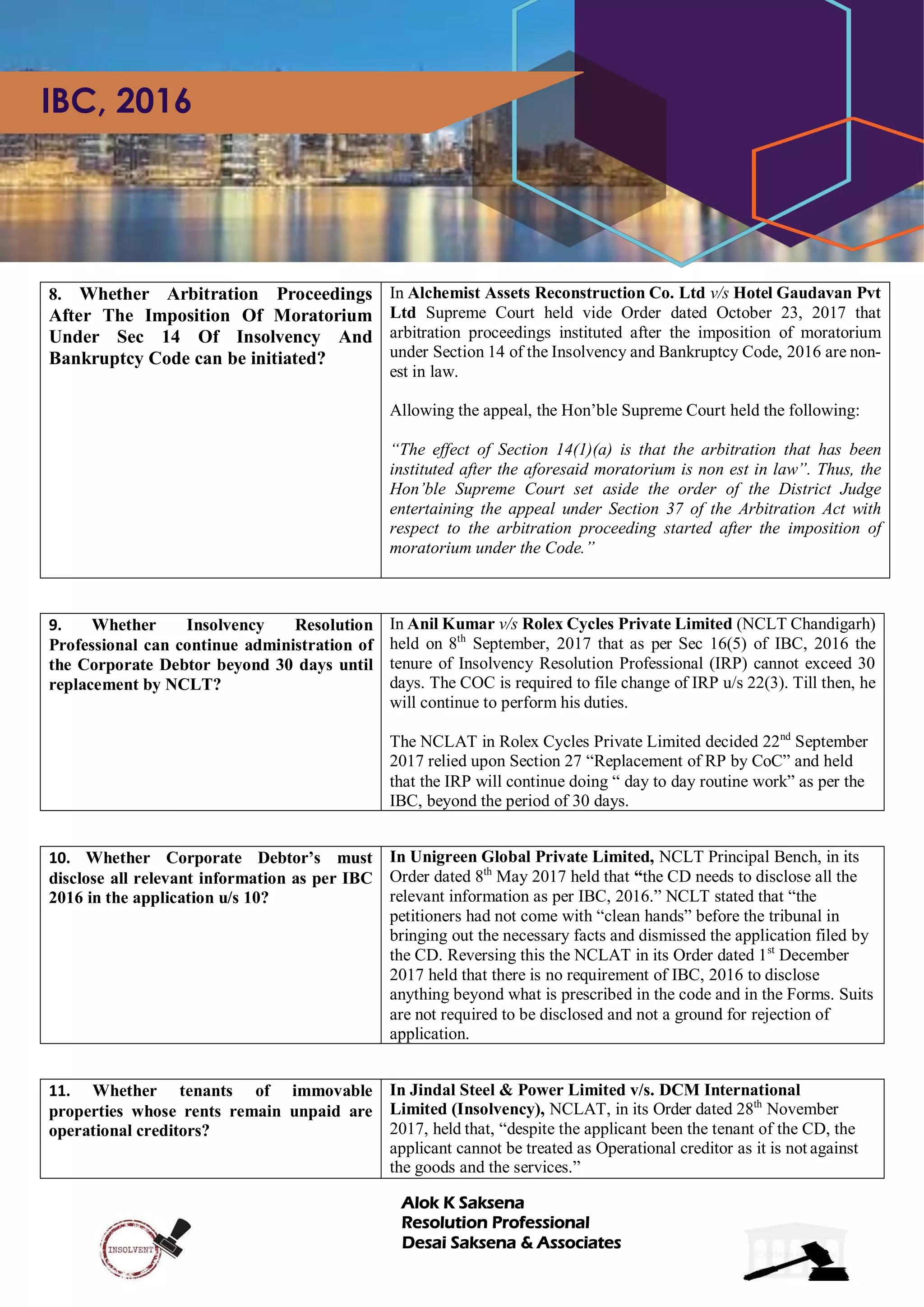 Important Cases on IBC, 2016 | PDF