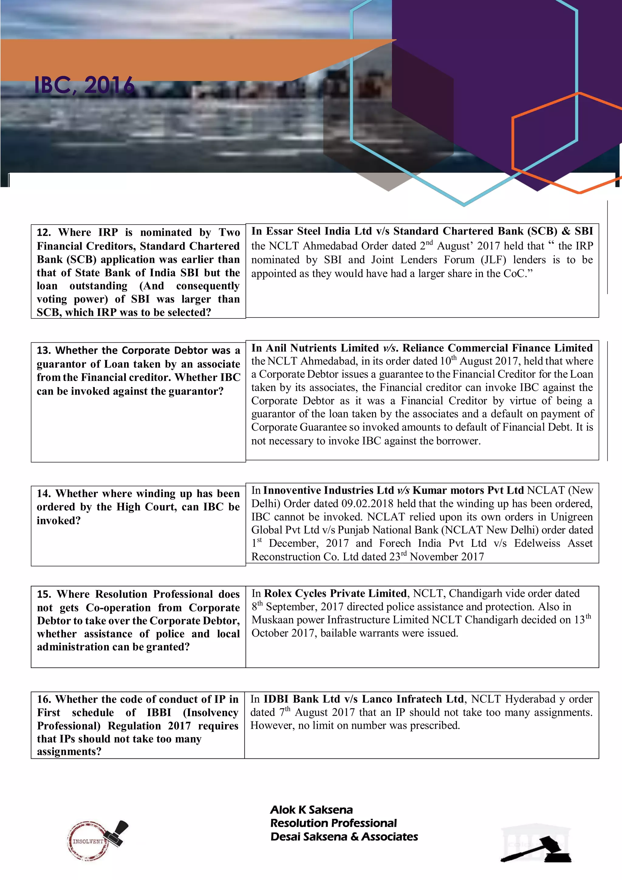 Important Cases on IBC, 2016 | PDF
