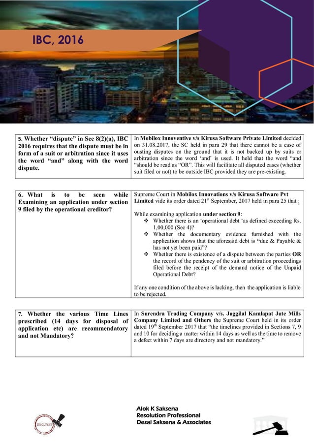 Important Cases on IBC, 2016 | PDF