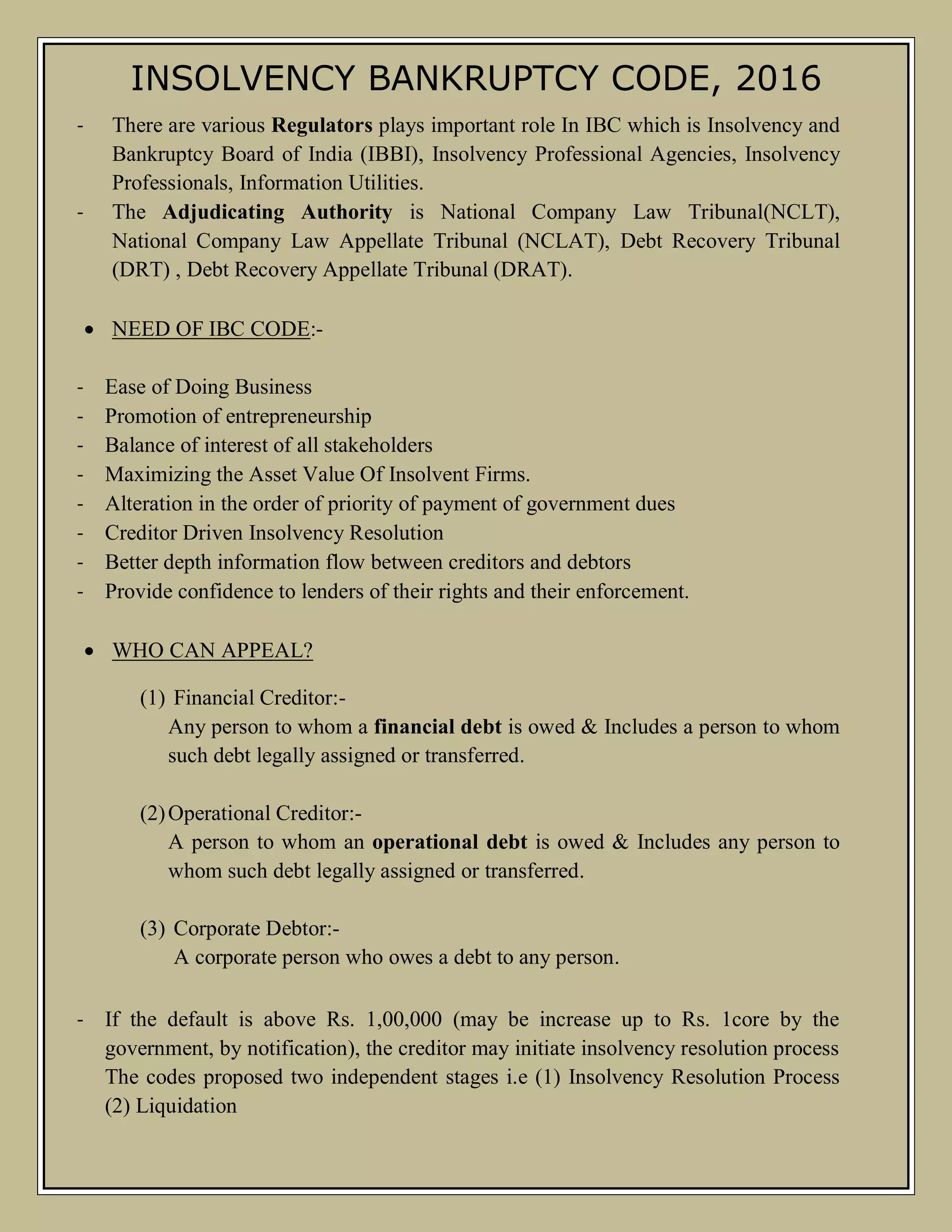 Insolvency & Bankruptcy Code,2016 | PDF Insolvency & Bankruptcy Code,2016 | PDF
