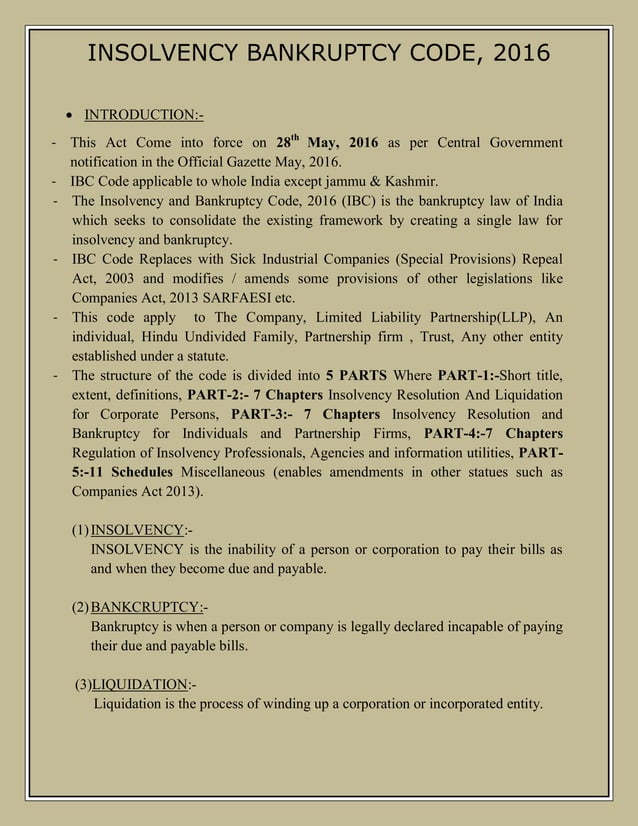 Insolvency & Bankruptcy Code,2016 | PDF Insolvency & Bankruptcy Code,2016 | PDF
