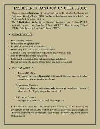 Insolvency & Bankruptcy Code,2016 | PDF