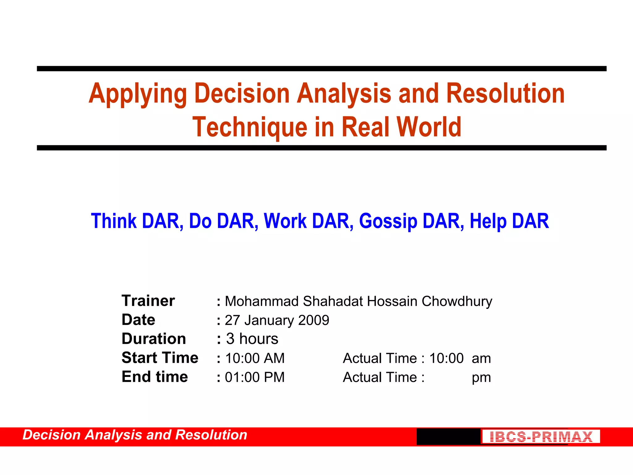 Decision Analysis and Resolution | PPT