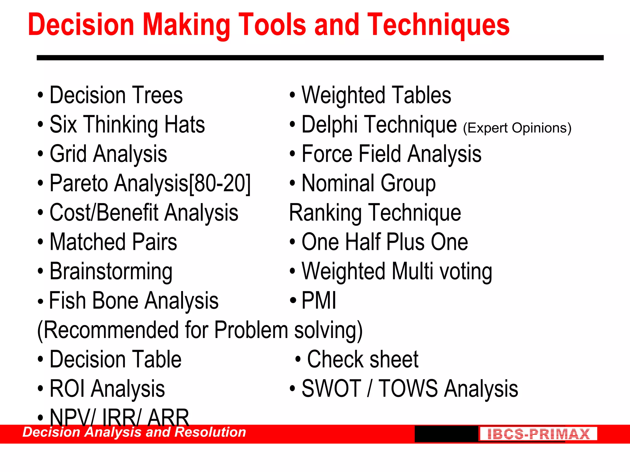 Decision Analysis and Resolution | PPT