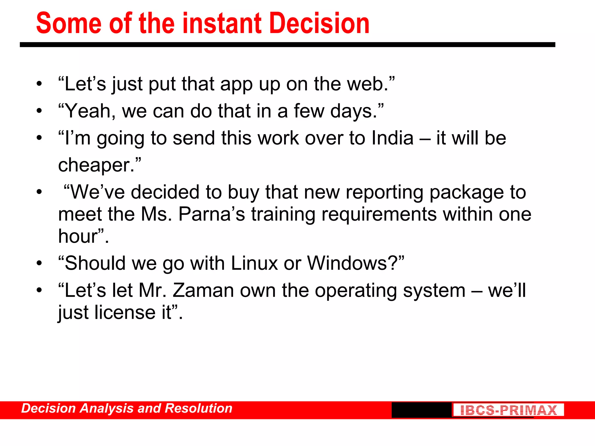 Decision Analysis and Resolution | PPT