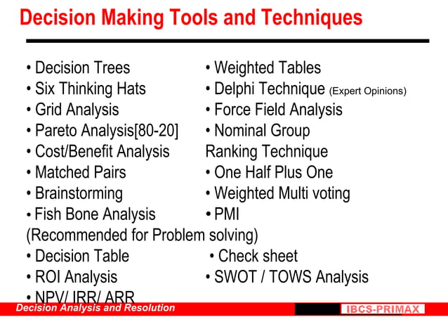Decision Analysis and Resolution | PPT