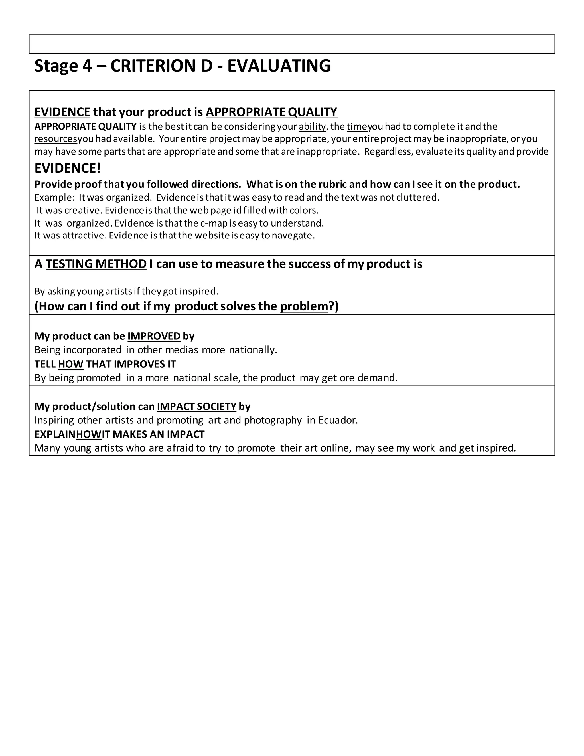 Ib Design Cycle Journal Outline Pdf