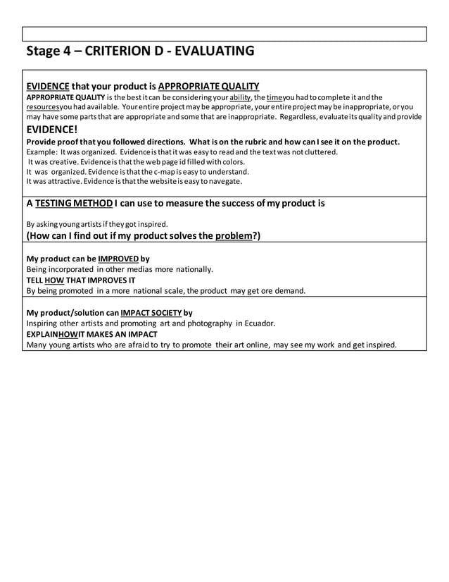 Ib design cycle journal outline | DOCX