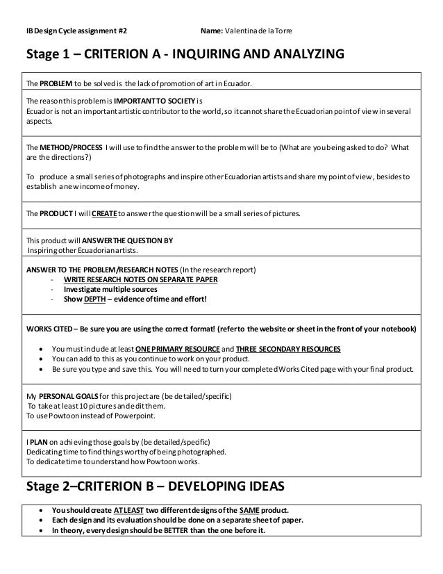 Ib Design Cycle Journal Outline