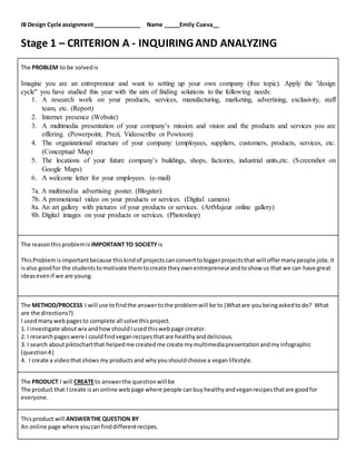 Ib design cycle journal outline | DOCX | Vegan Diets | Food & Drink