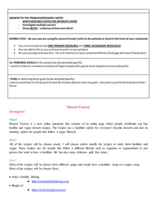 Ib design cycle journal outline | DOCX | Vegan Diets | Food & Drink