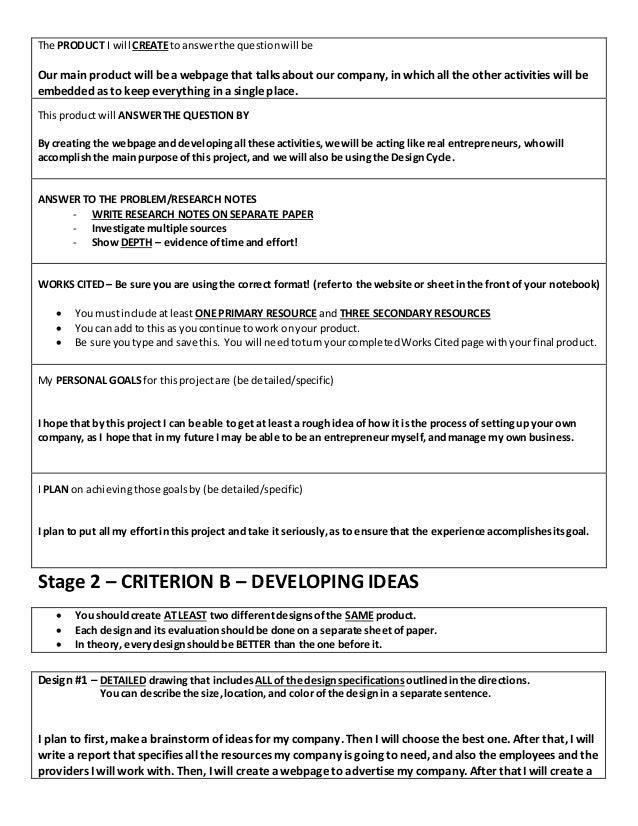 Ib Design Cycle Journal Outline Final Project