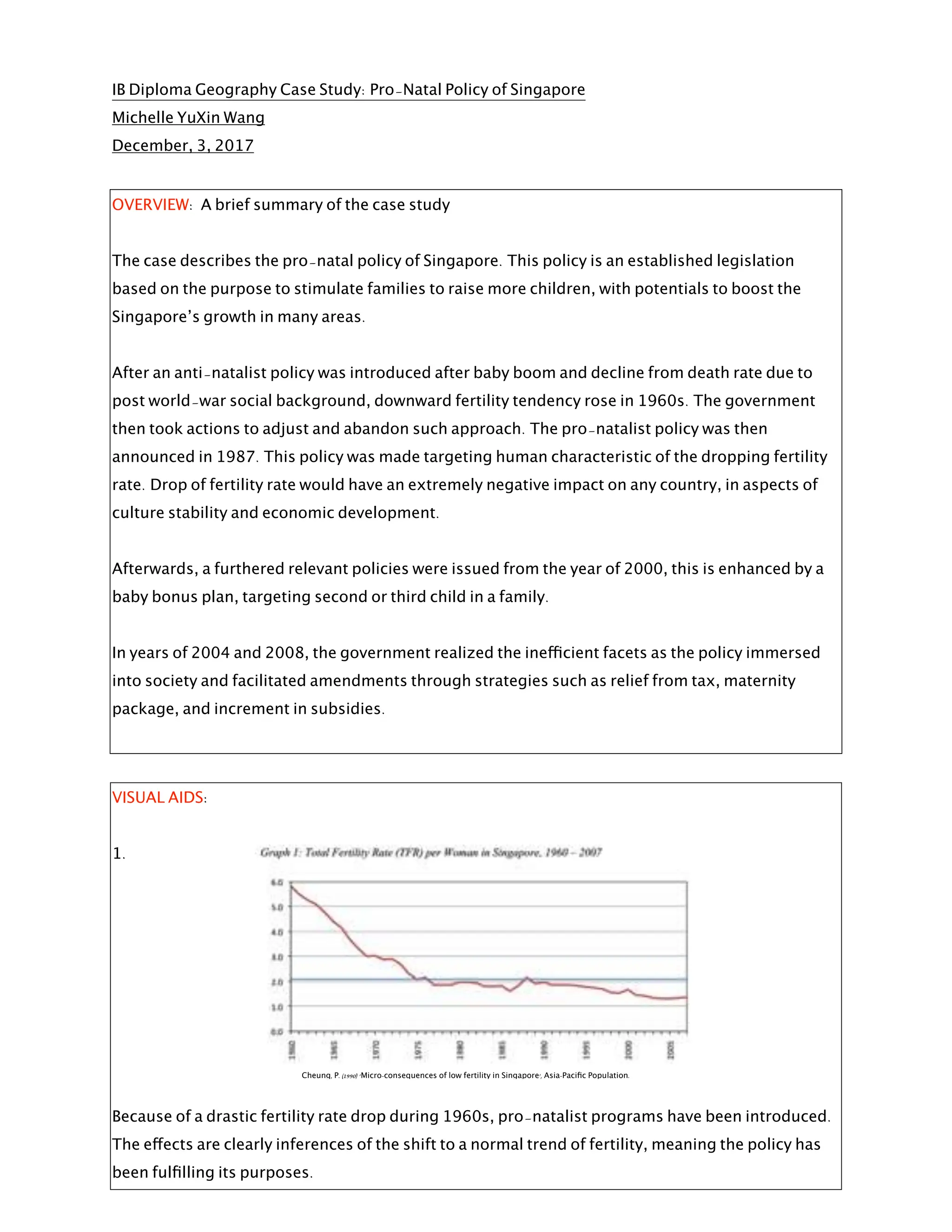 IB Diploma Geography Case Study Pro-Natal Policy Of Singapore | PDF