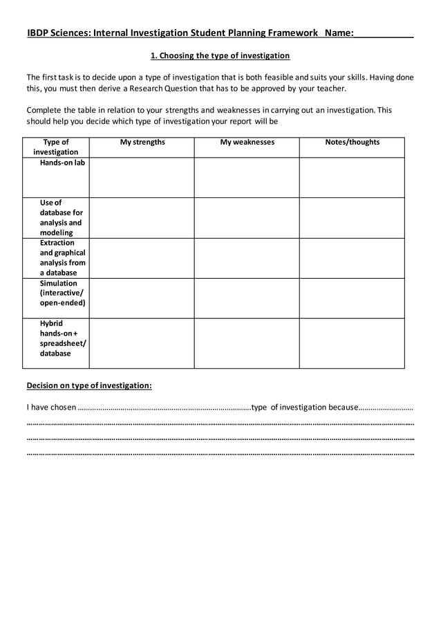 IBDP Science Internal Investigation Proposal and Planning form | PDF