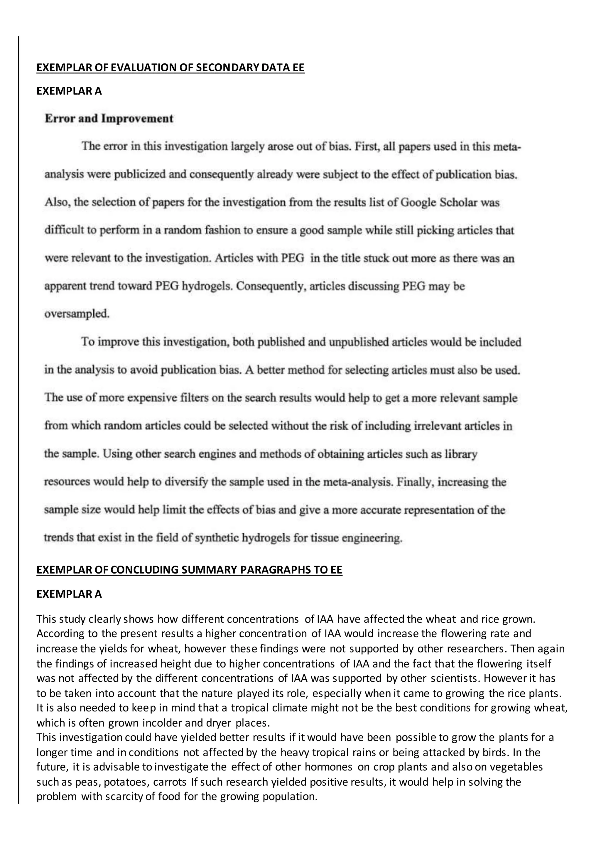 IBDP Science Extended Essay Exemplars of Critical Thinking | PDF