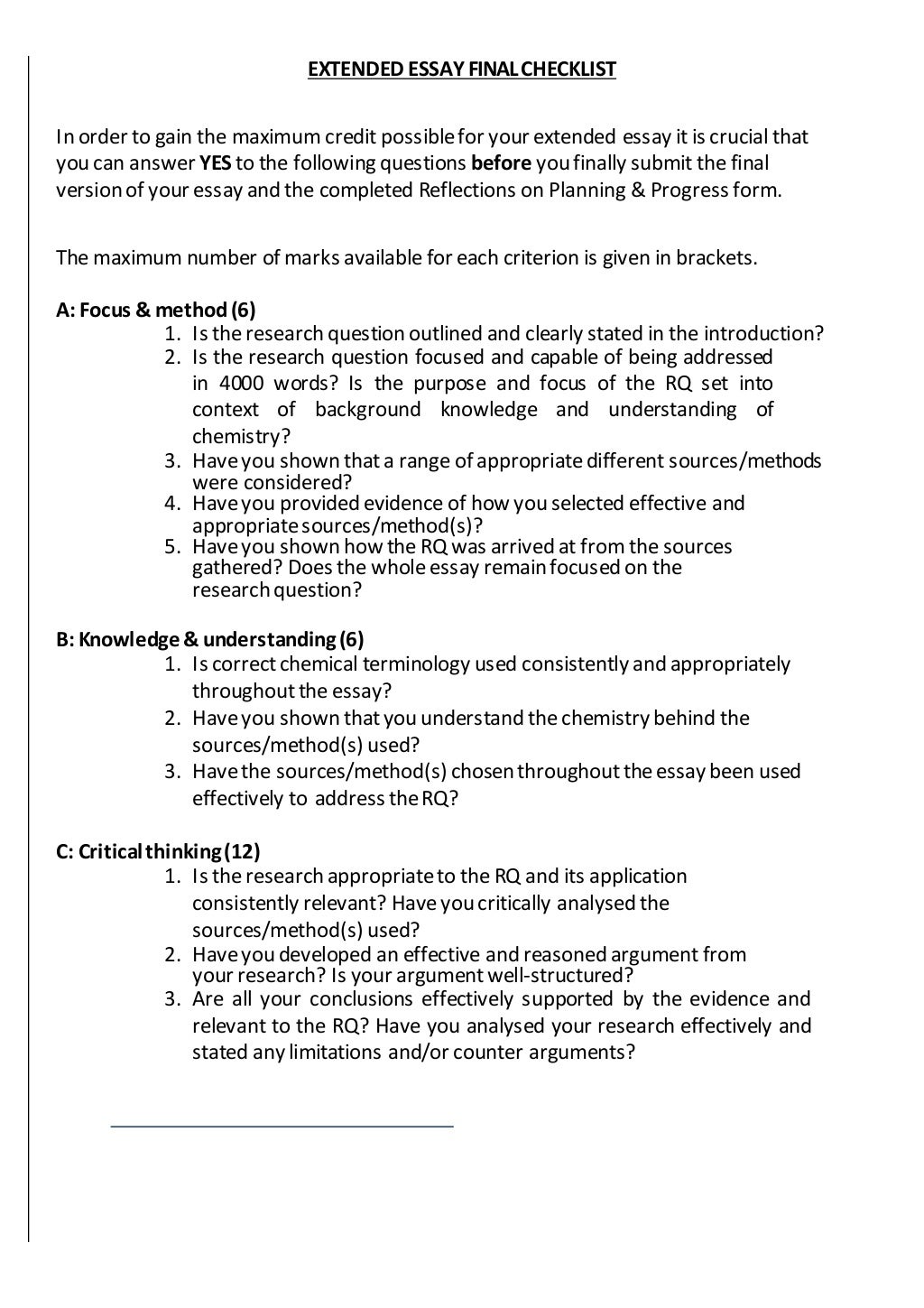 IBDP Science Extended Essay Exemplars of Critical Thinking