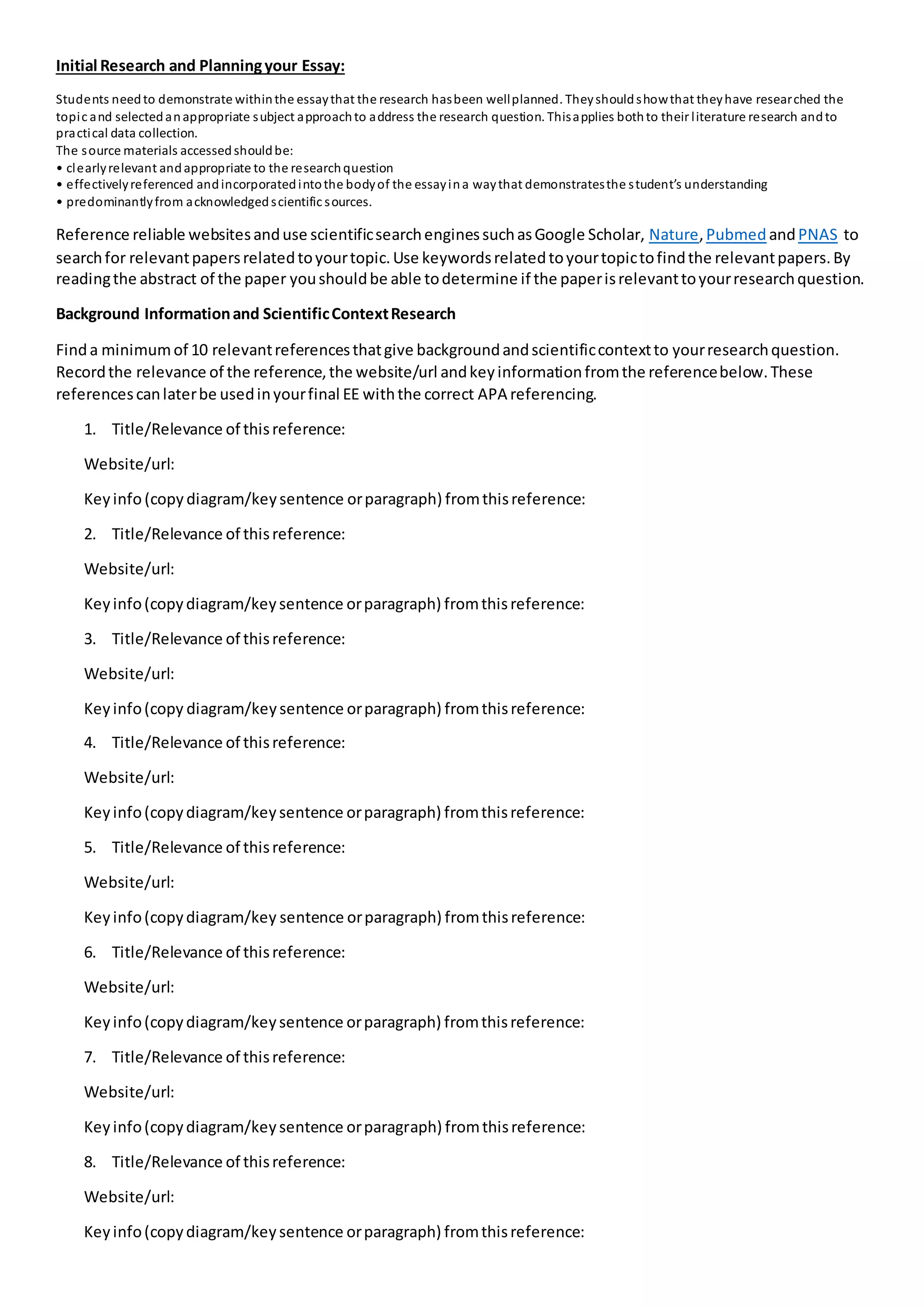 IBDP Sciences Extended Essay Research and Planning Guidance | DOCX