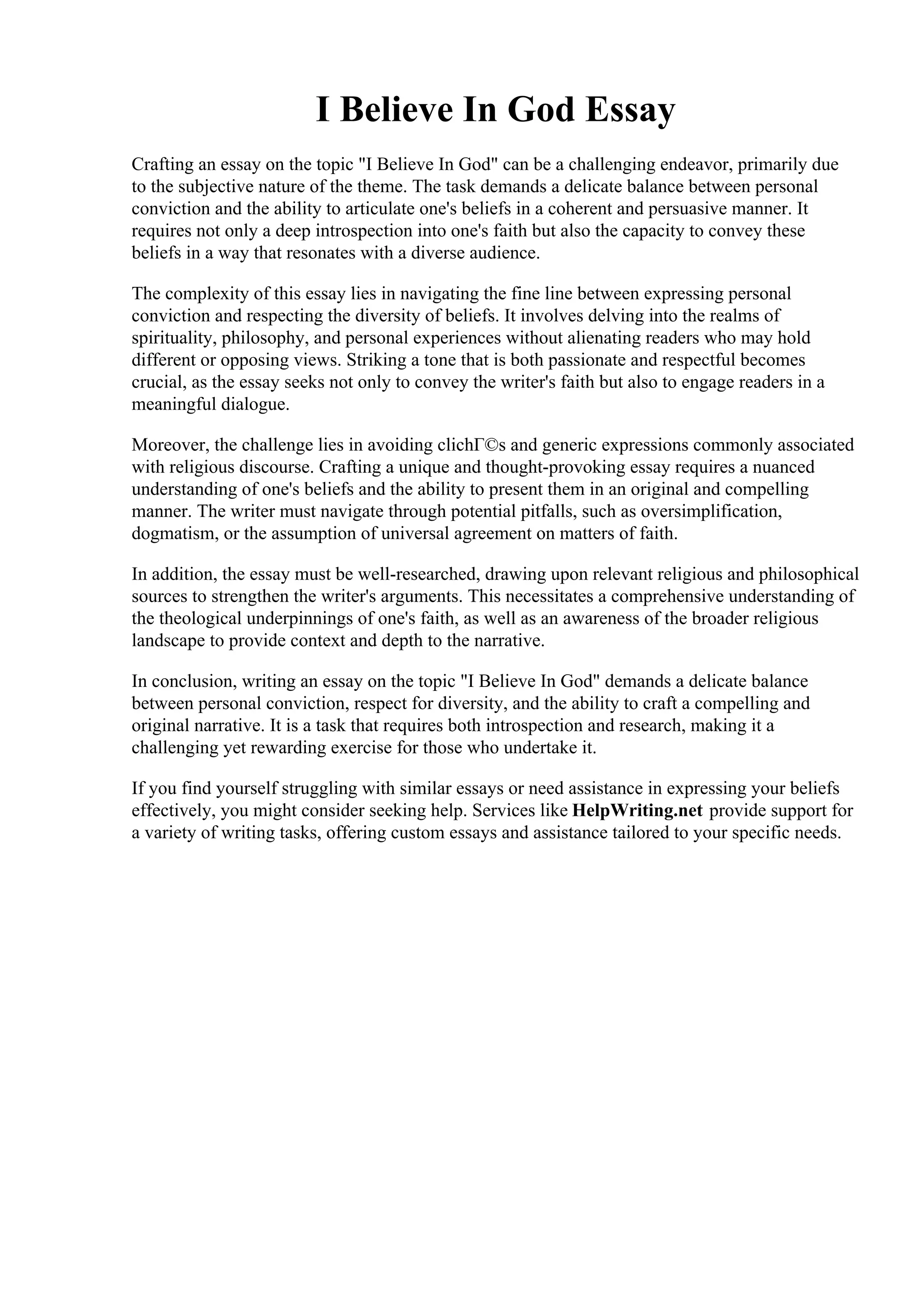 I Believe In God Essay | PDF