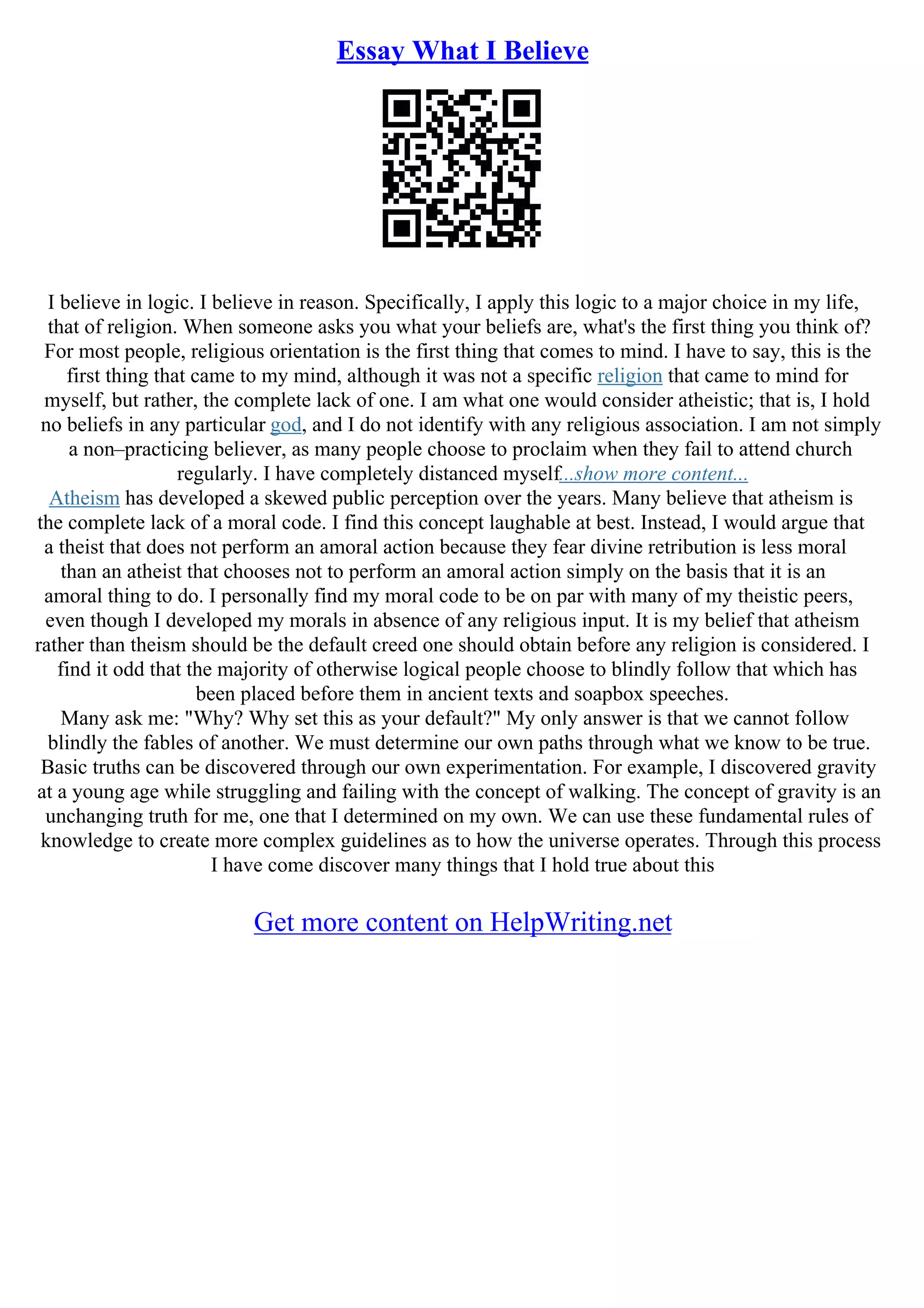 I Believe In Myself Essay | PDF