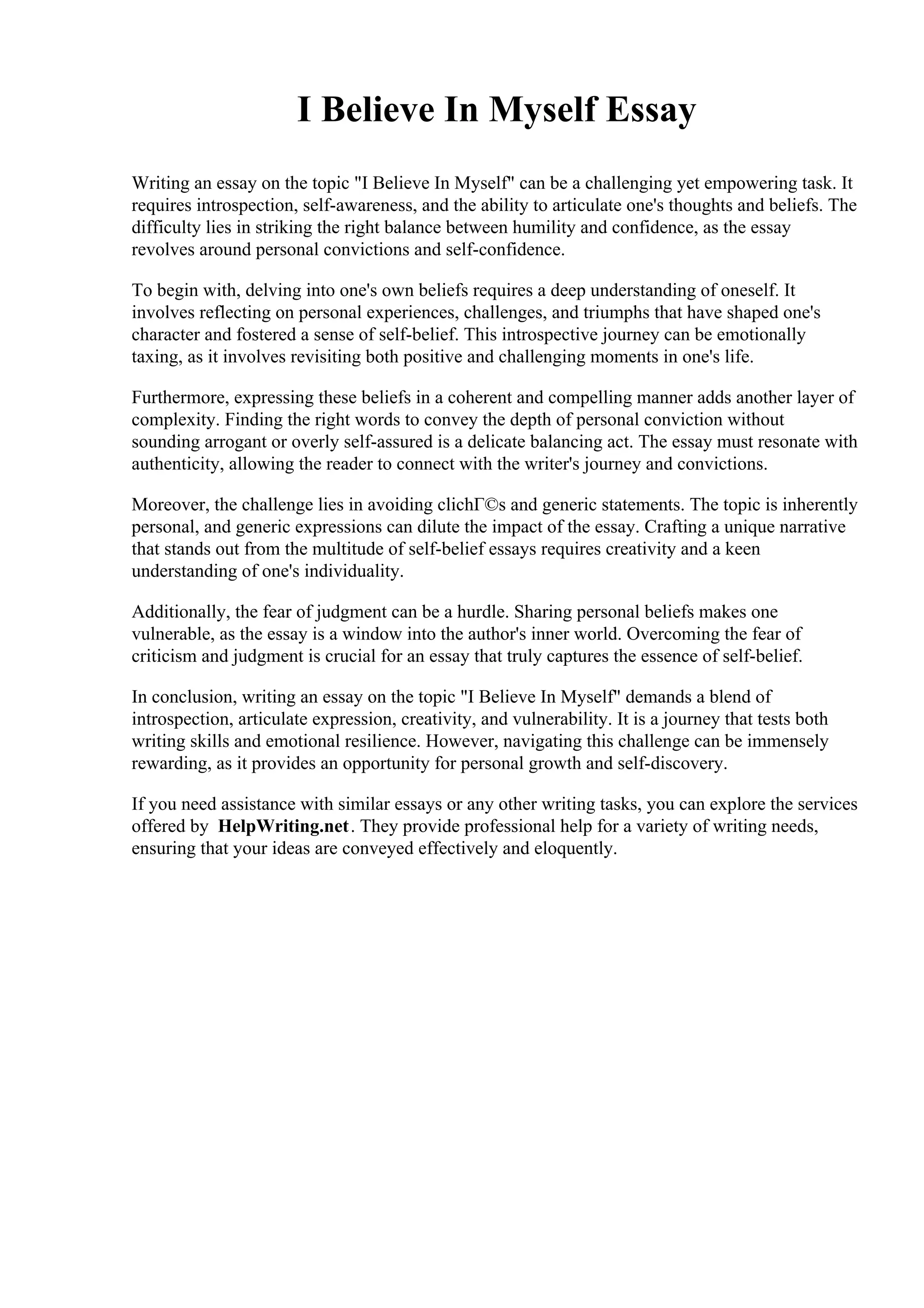 I Believe In Myself Essay. Kettering University | PDF