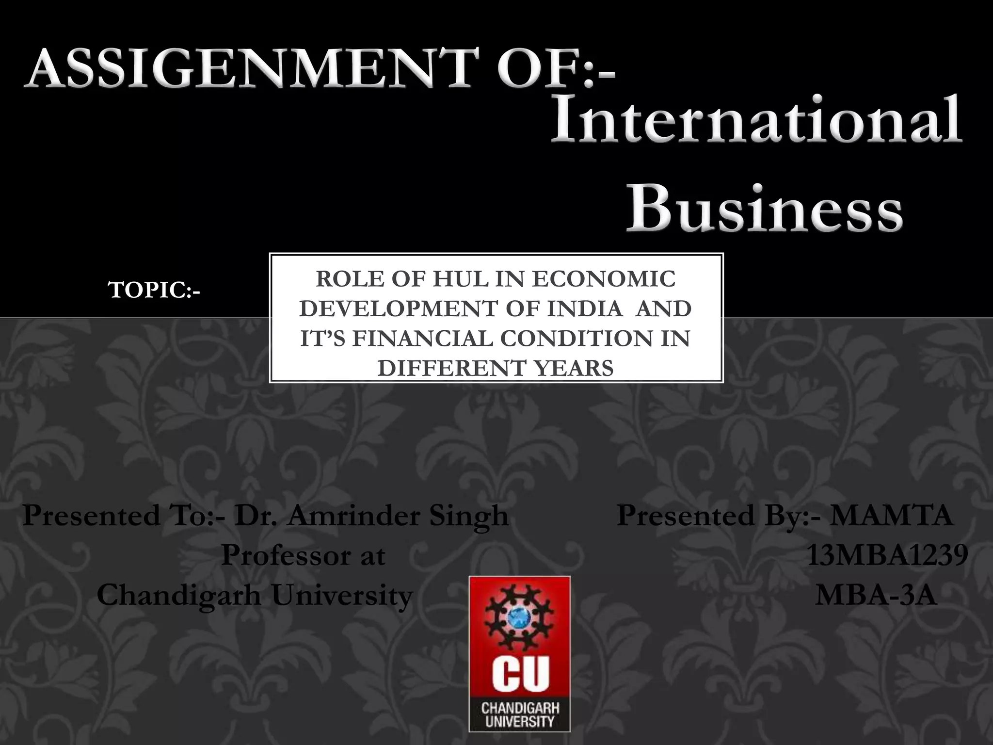 role of hul in economic development oF india and it’s financial ...