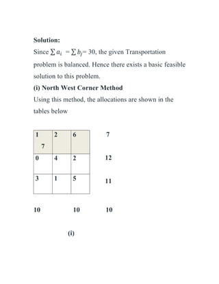Determine Initial Basic Feasible Solution using various methods | PDF