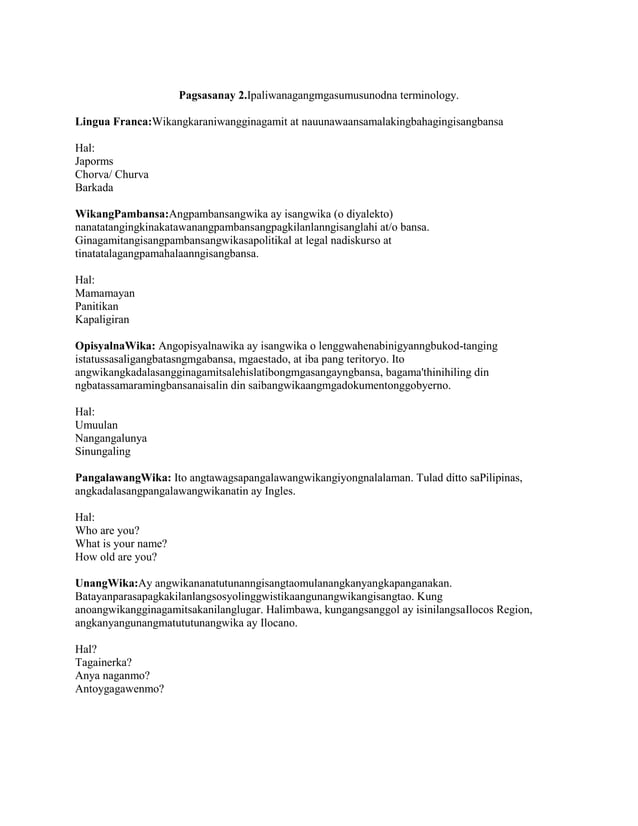 Ibigay ang pagkakaiba at pagkakatulad ng tagalog, pilipino at filipino | DOCX