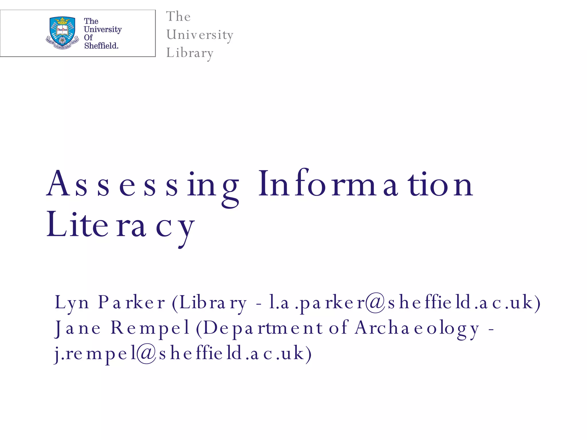 Assessing Information Literacy | PPT