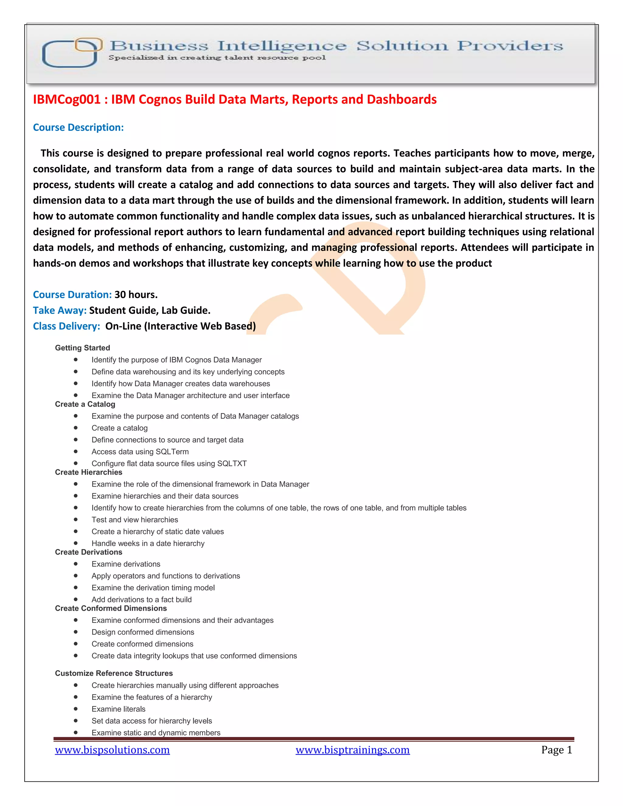Ibm cognos-build-data-marts-reports-and-dashboards | PDF