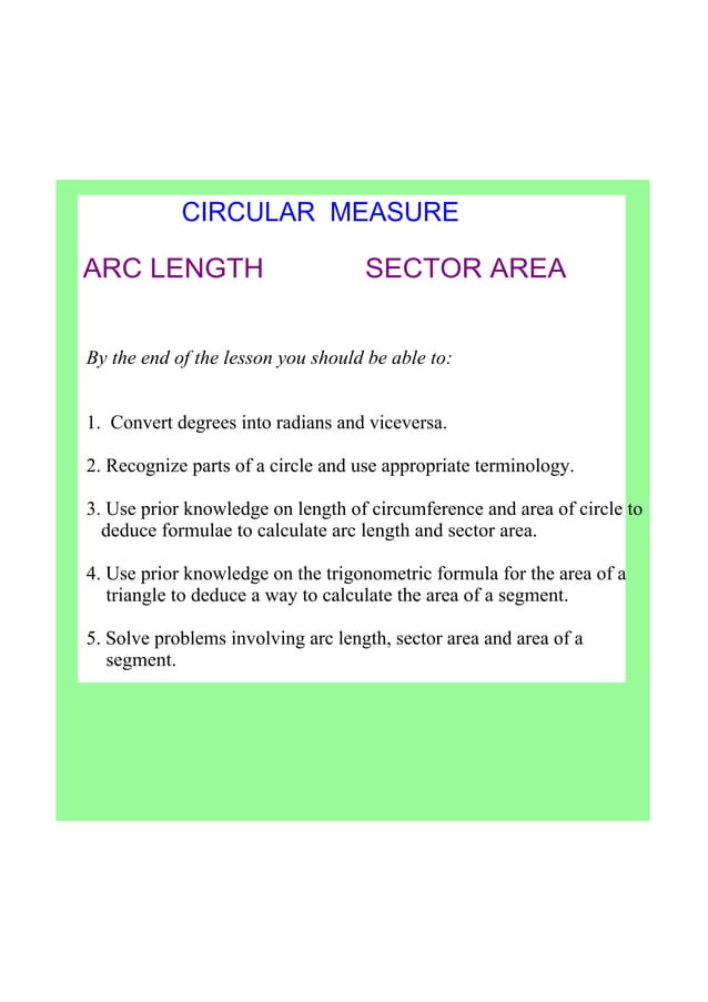 IB Maths Radians, arc length & sector area | PDF | Physics | Science