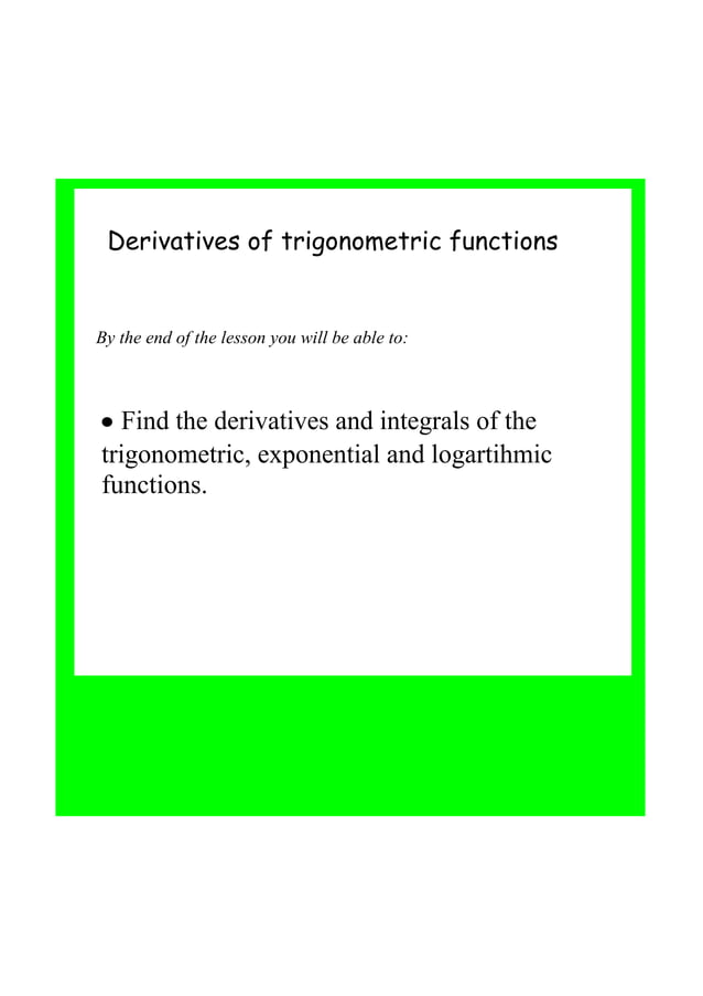 Ib maths sl derivatives of transcendental functions | PDF