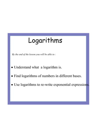 Ib maths sl logarithms definition | PDF