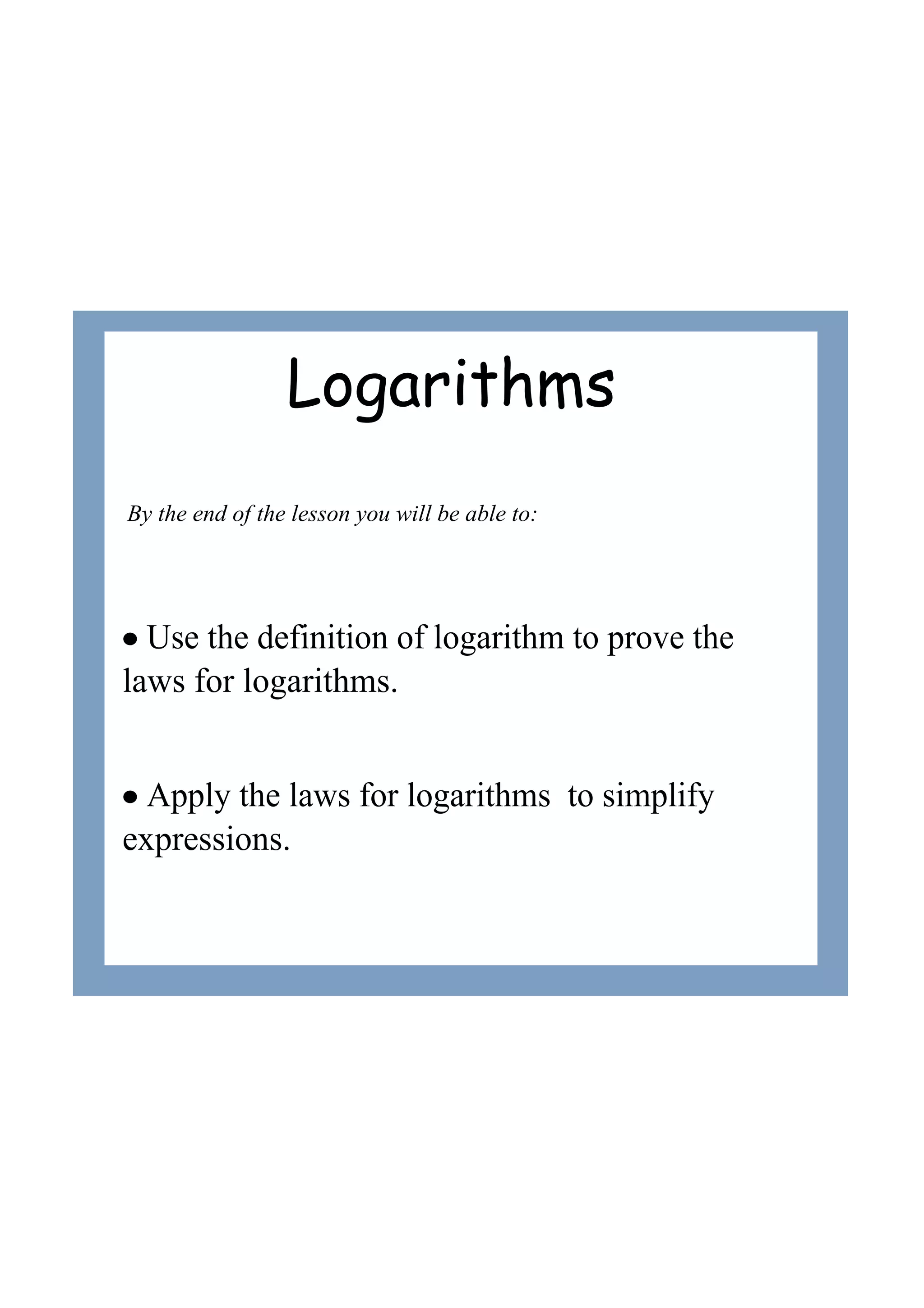 Ib maths sl logarithms laws | PDF