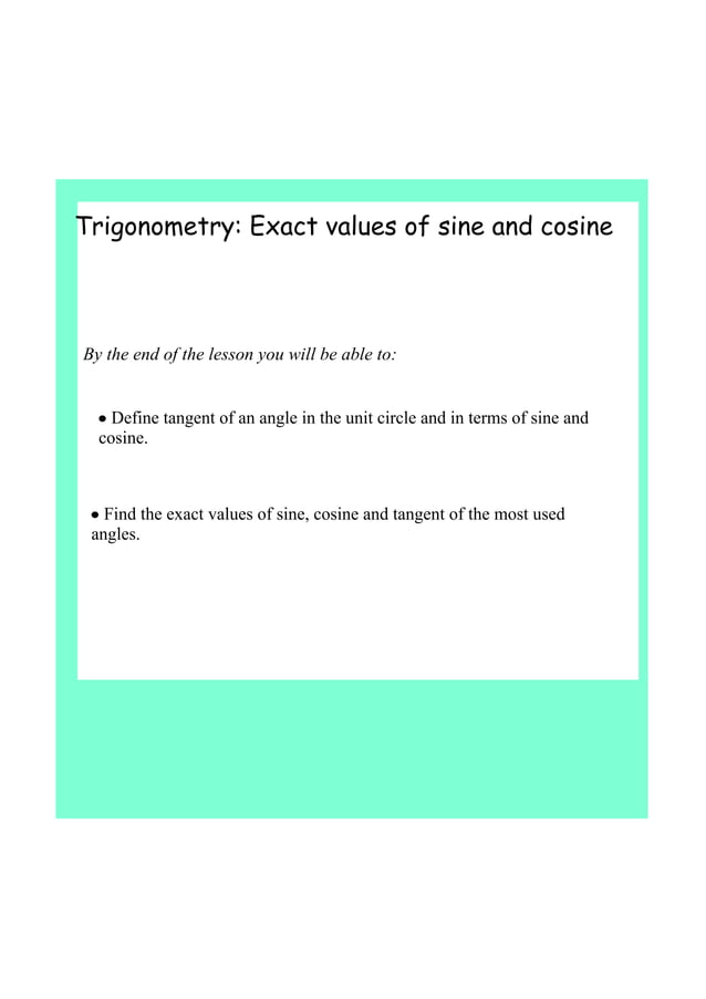 IB Maths unit circle exact values | PDF