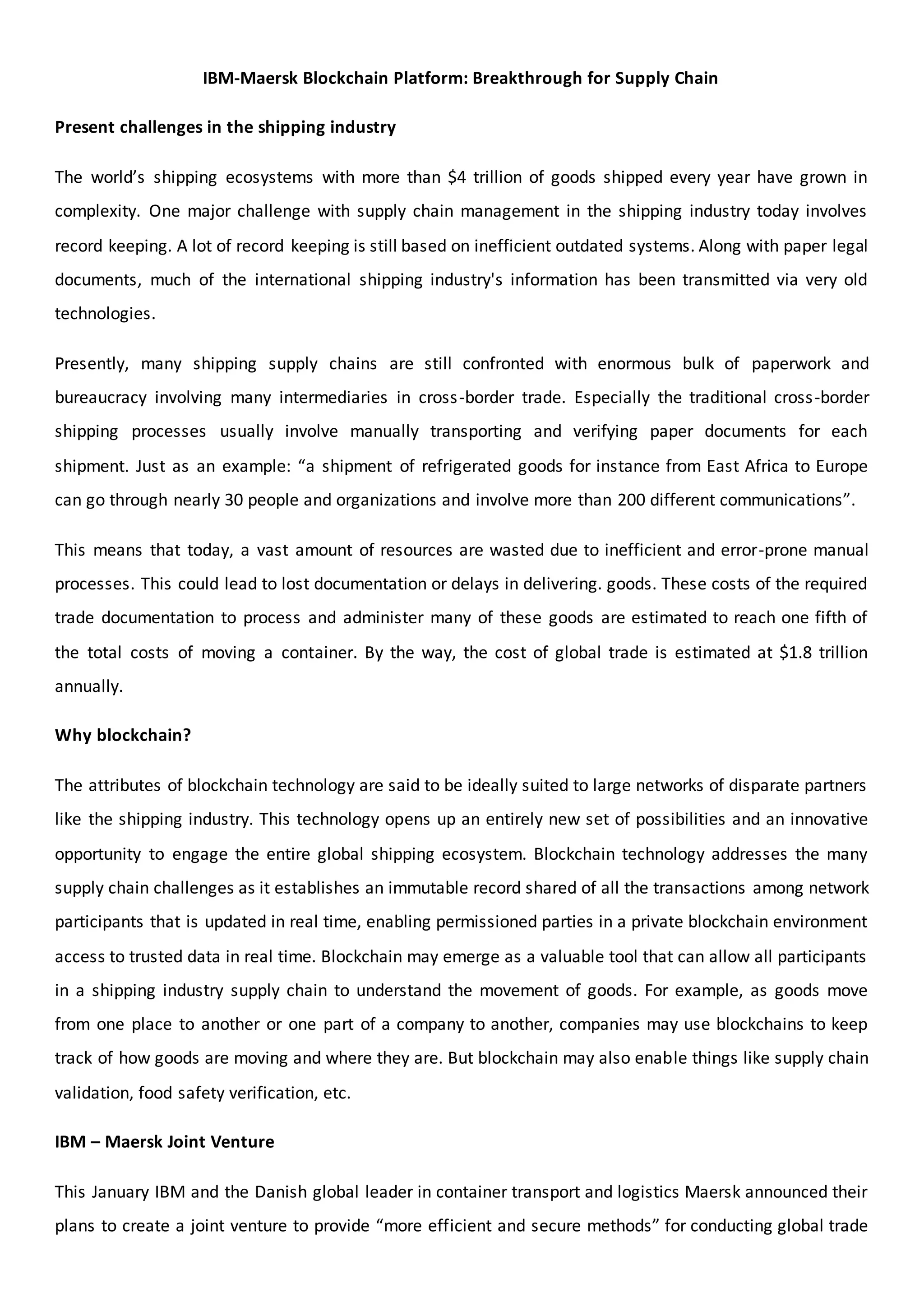IBM-Maersk Blockchain Platform: Breakthrough for Supply Chain Present ...