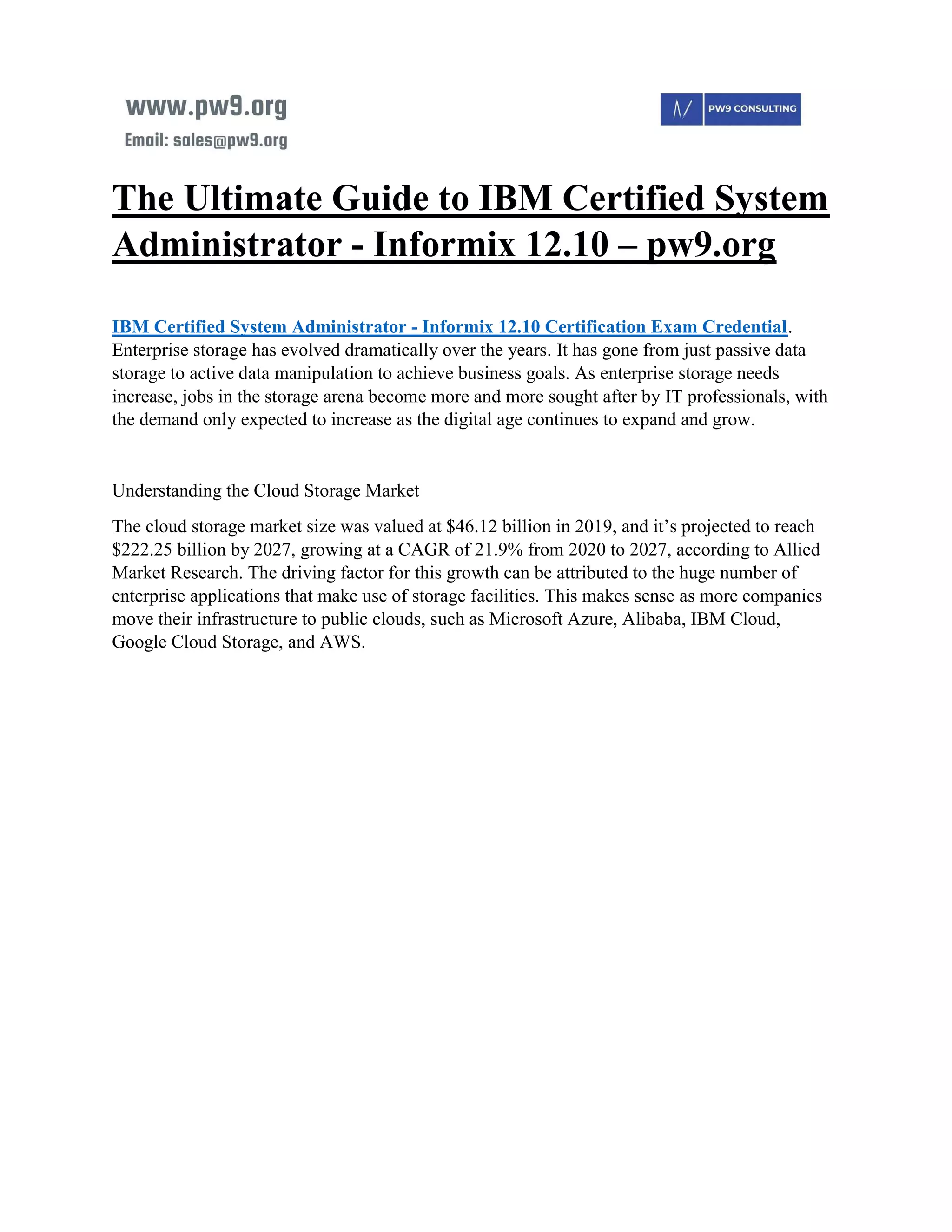 The Ultimate Guide to Ibm certified system administrator informix 12.10