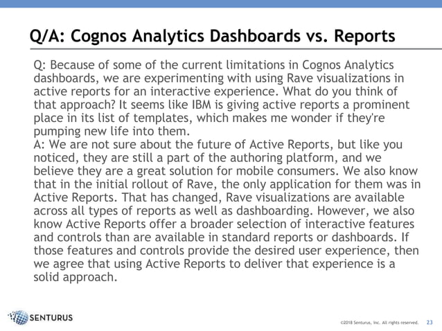 IBM Cognos Analytics Reporting vs. Dashboarding: Matching Tools to ...