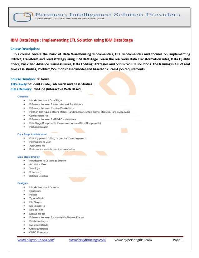 Ibm Data Stage Implementing Etl Solution Using Ibm Datastage