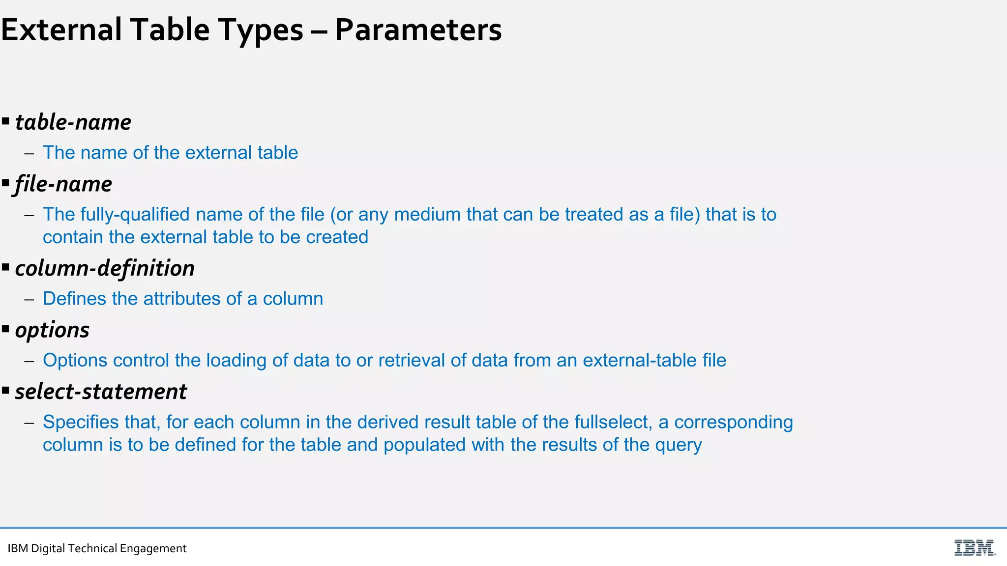 IBM Db2 11.5 External Tables | PPTX