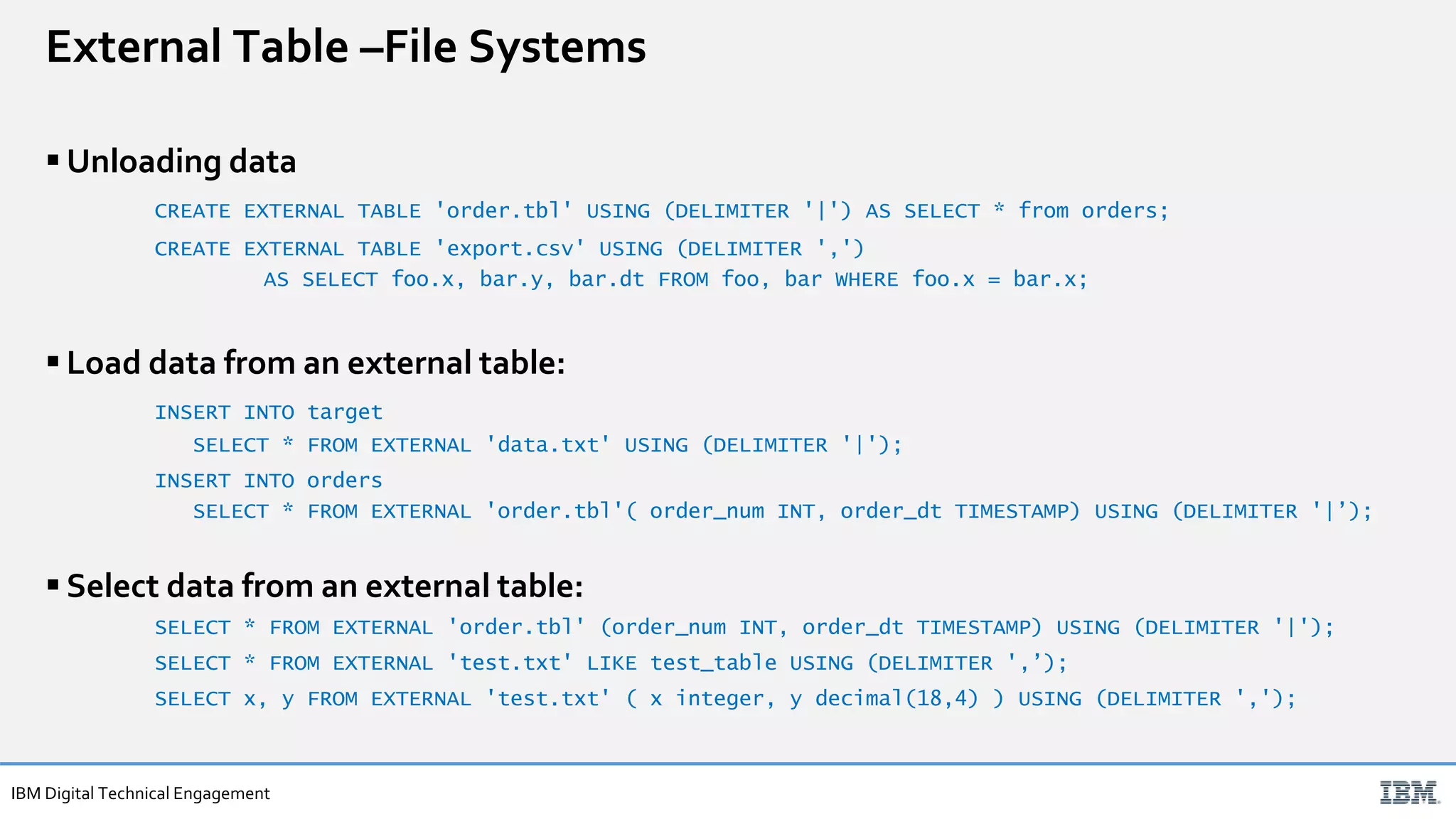 IBM Db2 11.5 External Tables | PPTX | Databases | Computer Software and Applications