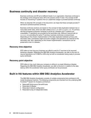 Ibm db2 analytics accelerator high availability and disaster recovery | PDF