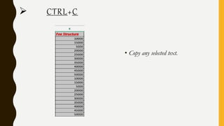 excel shortcut keys | PPTX