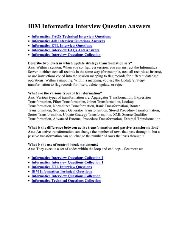 Ibm informatica interview question answers | PDF