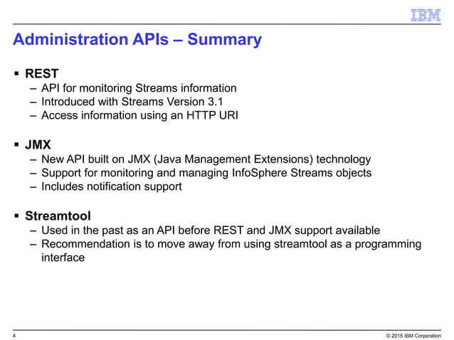 Administration APIs: REST and JMX for IBM InfoSphere Streams V4.0 | PPT