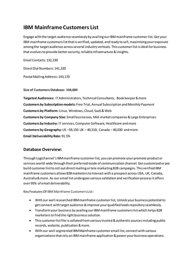 IBM Mainframe Customers List | DOCX | Email | Internet