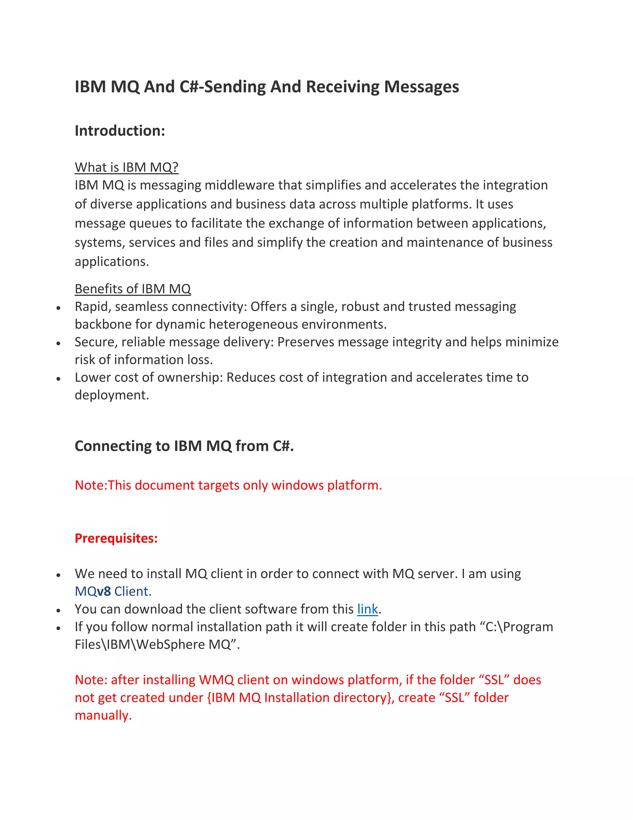 Ibm mq with c# sending and receiving messages | PDF