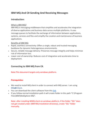 Ibm mq with c# sending and receiving messages | PDF